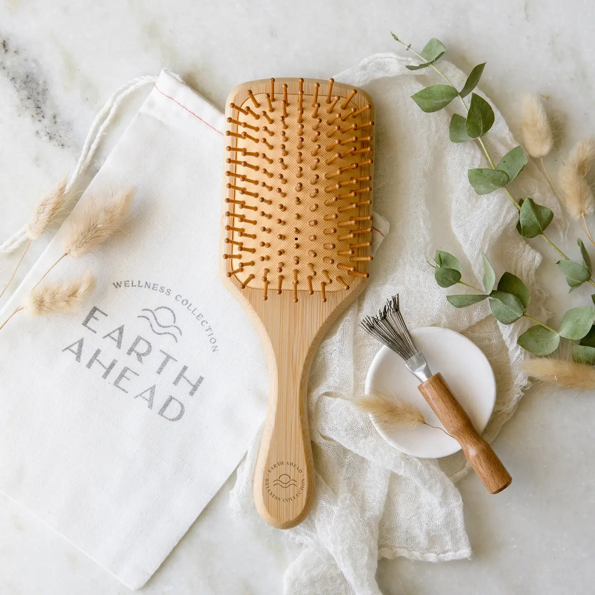 Earth Ahead Large Square Bamboo Hair Brush with Cleaner – Wren & Wild